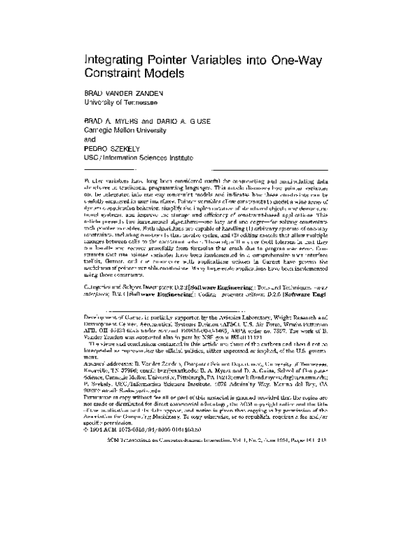 (PDF) Integrating pointer variables into one-way constraint models