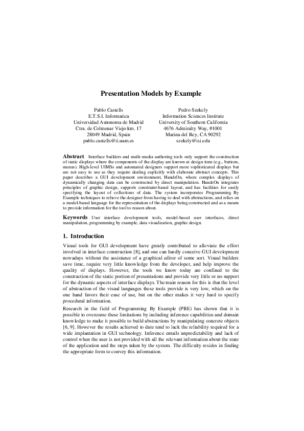 (PDF) Presentation models by example