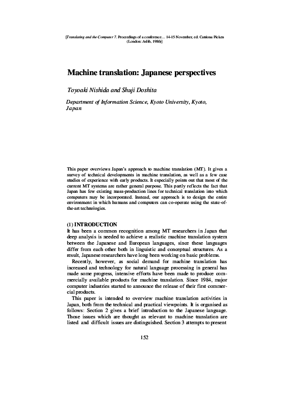(PDF) Machine translation: Japanese perspectives
