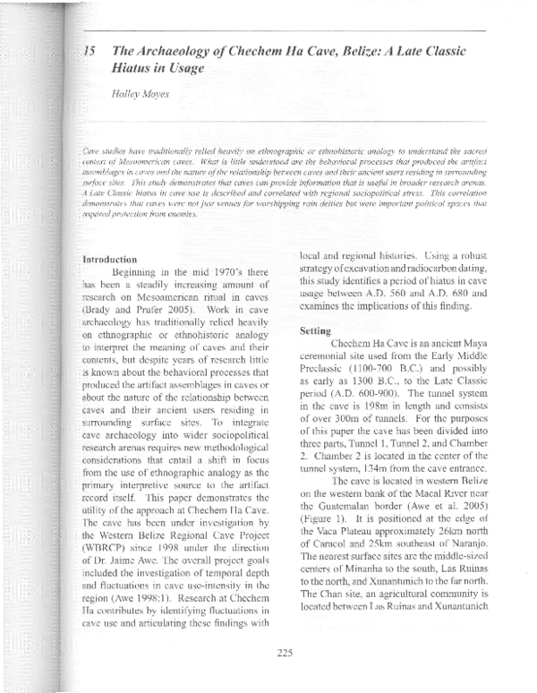 (PDF) The Archaeology of Chechem Ha Cave, Belize: A Late Classic Hiatus ...