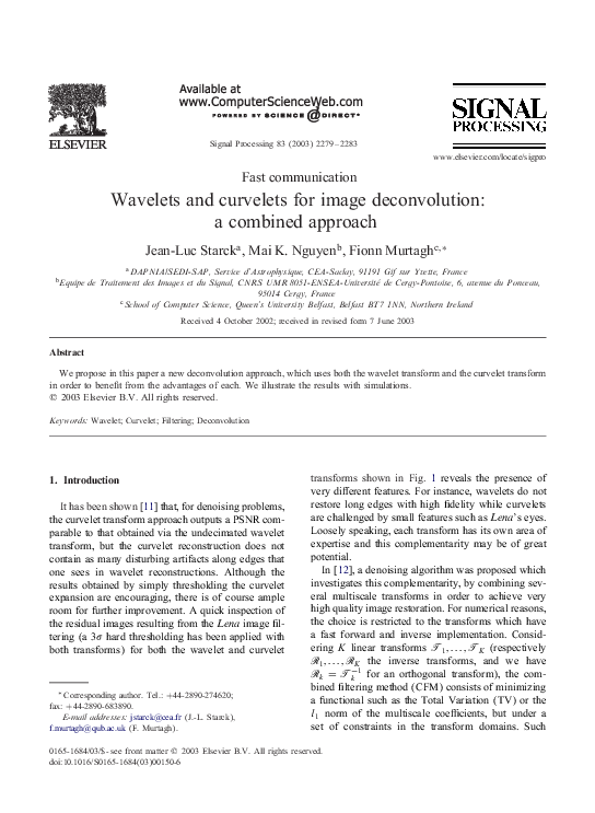 (PDF) Wavelets and curvelets for image deconvolution: a combined approach
