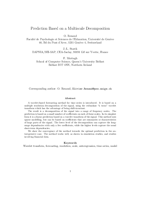 (PDF) Prediction based on a multiscale decomposition