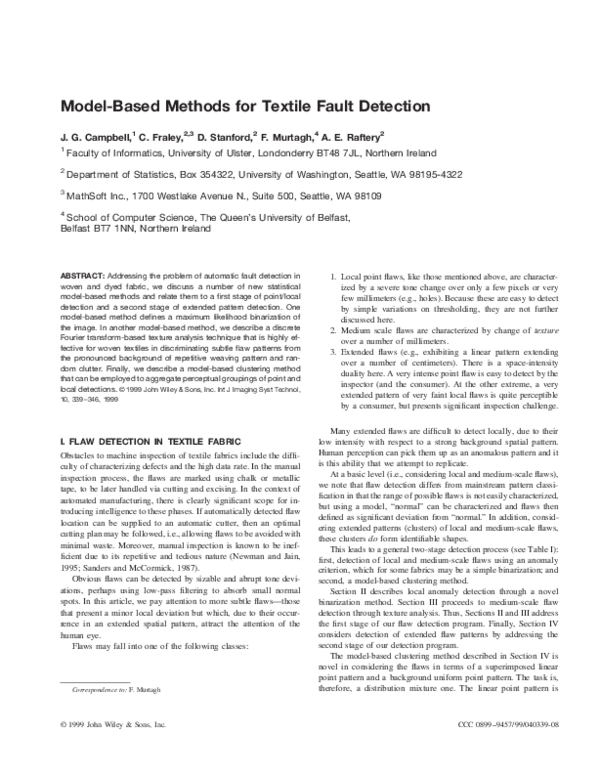 Model-based methods for textile fault detection