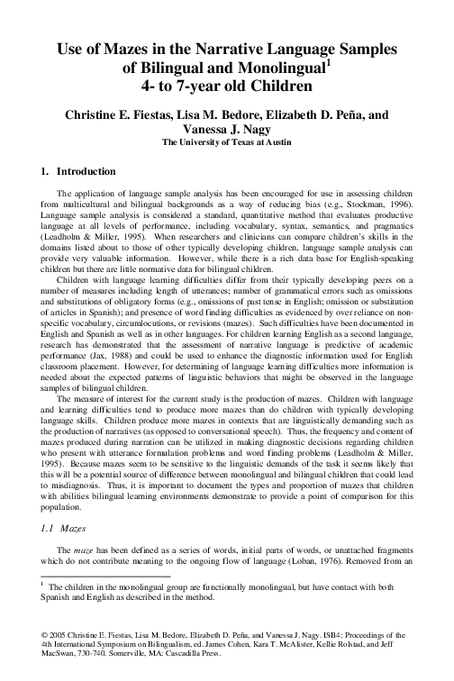 (PDF) Use of Mazes in the Narrative Language Samples of Bilingual and Monolingual 4-to 7-year ...