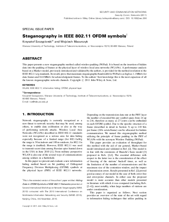 (PDF) Steganography in IEEE 802.11 OFDM symbols