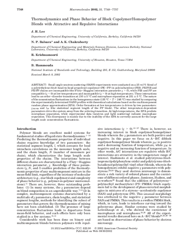 (PDF) Thermodynamics and phase behavior of block copolymer/homopolymer ...