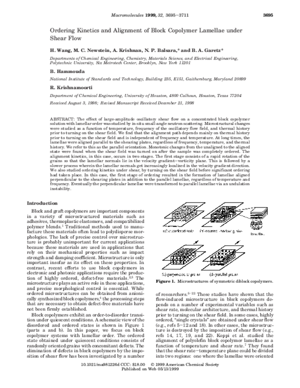 (PDF) Ordering kinetics and alignment of block copolymer lamellae under shear flow