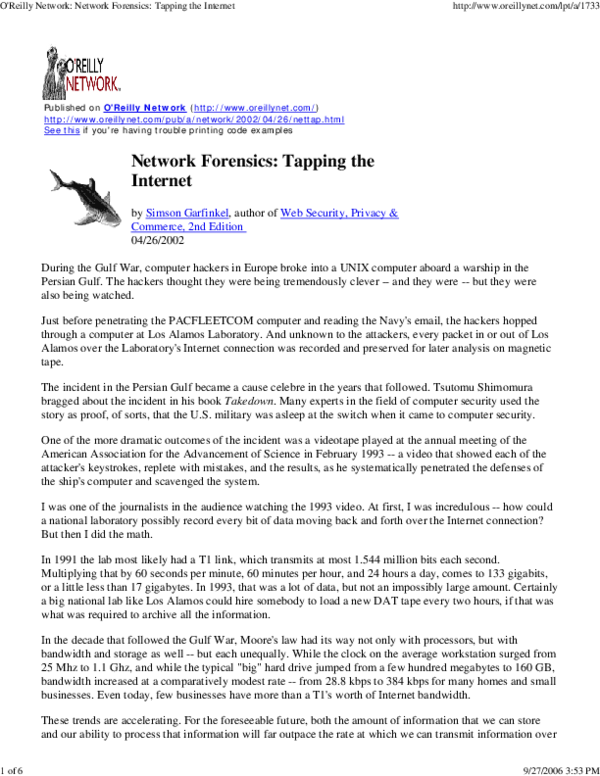 (PDF) Network forensics: Tapping the internet