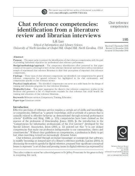 (PDF) Chat reference competencies: identification from a literature ...