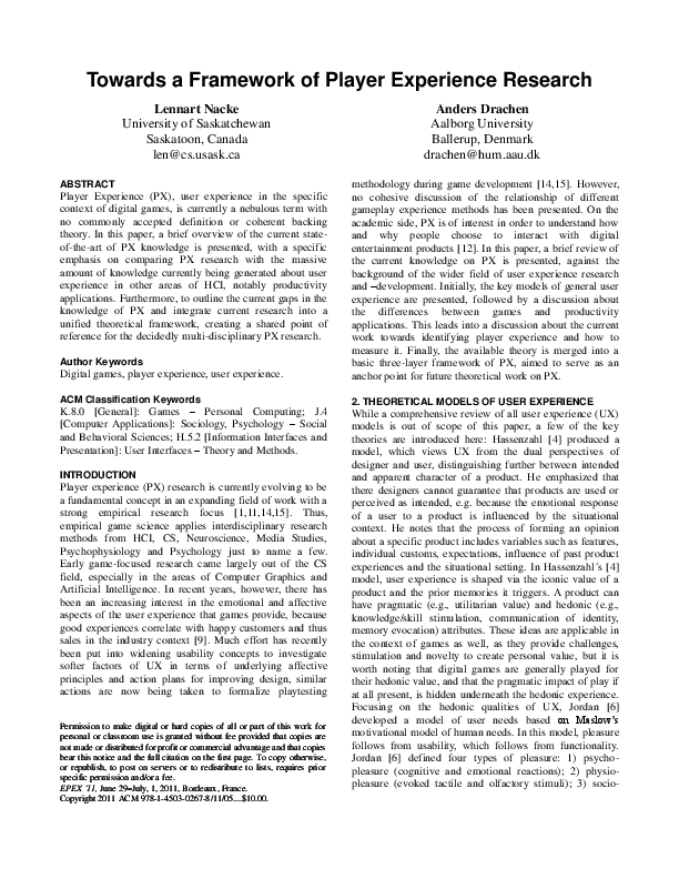 (PDF) Towards a framework of player experience research
