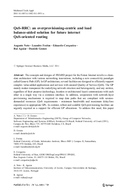 Pdf Qos Rrc An Overprovisioning Centric And Load Balance Aided Solution For Future Internet