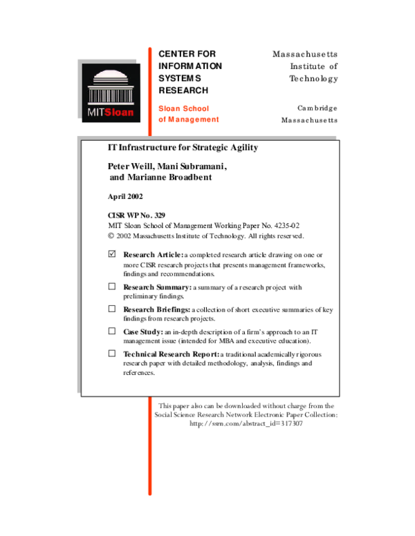 (PDF) IT Infrastructure for Strategic Agility