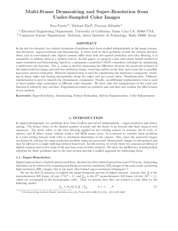 Pdf Multi Frame Demosaicing And Super Resolution From Under Sampled