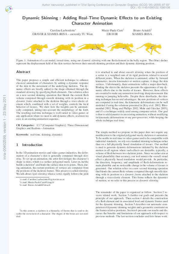 (PDF) Dynamic skinning: adding real-time dynamic effects to an existing character animation