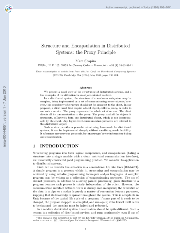 (PDF) Structure and encapsulation in distributed systems: The proxy principle