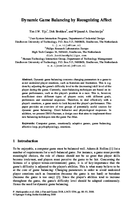 (PDF) Dynamic game balancing by recognizing affect