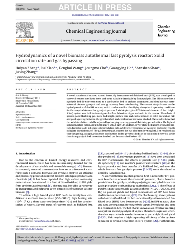 (PDF) Hydrodynamics of a novel biomass autothermal fast pyrolysis ...
