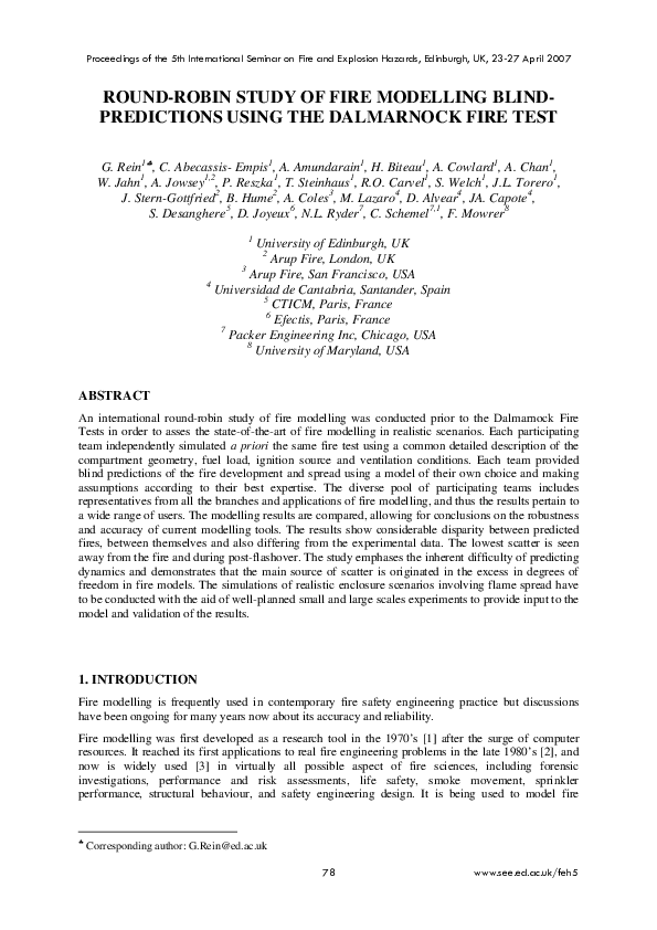 (PDF) Round-Robin Study of Fire Modelling Blind-Predictions using the ...