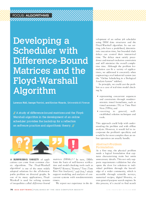 Pdf Developing A Scheduler With Difference Bound Matrices And The Floyd Warshall Algorithm