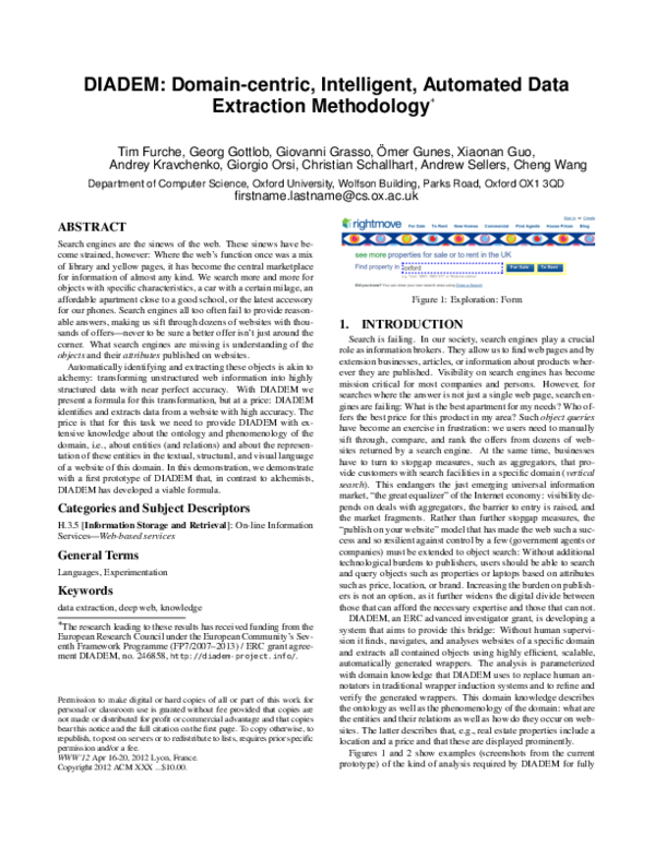 (PDF) DIADEM: Domain-centric, Intelligent, Automated Data Extraction ... (PDF) DIADEM: Domain-centric, Intelligent, Automated Data Extraction ...