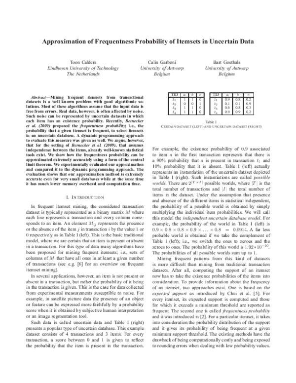 (PDF) Approximation of Frequentness Probability of Itemsets in ...