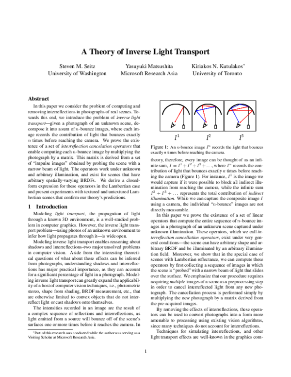 (PDF) A theory of inverse light transport
