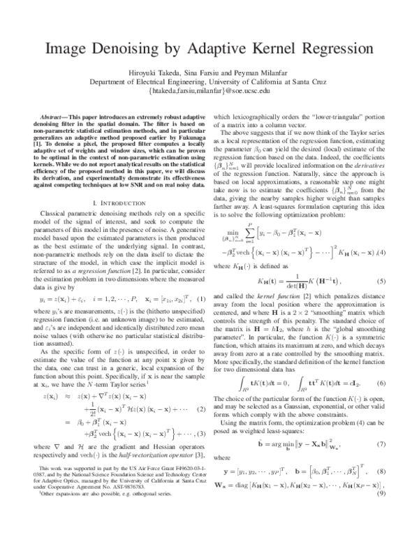 (PDF) Image denoising by adaptive kernel regression (PDF) Image denoising by adaptive kernel regression