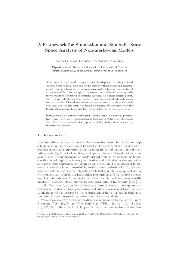 Pdf A Framework For Simulation And Symbolic State Space Analysis Of Non Markovian Models