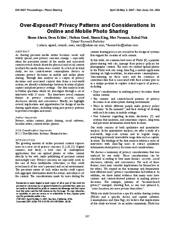 (PDF) Over-exposed?: privacy patterns and considerations in online and ...