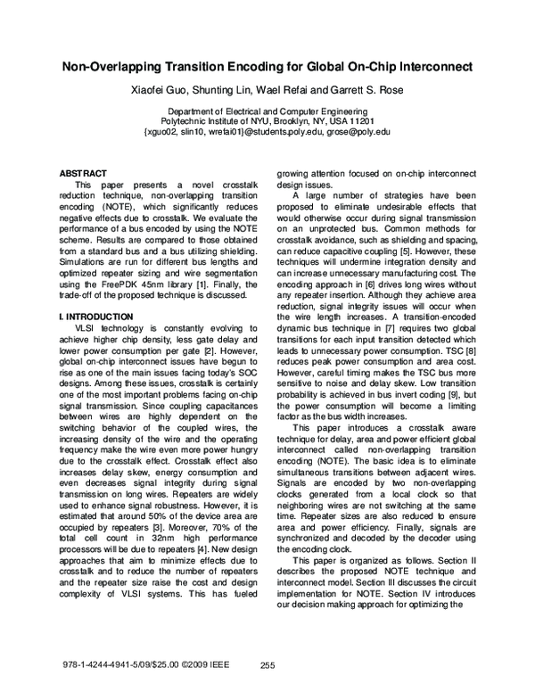 (PDF) Non-overlapping transition encoding for global on-chip interconnect