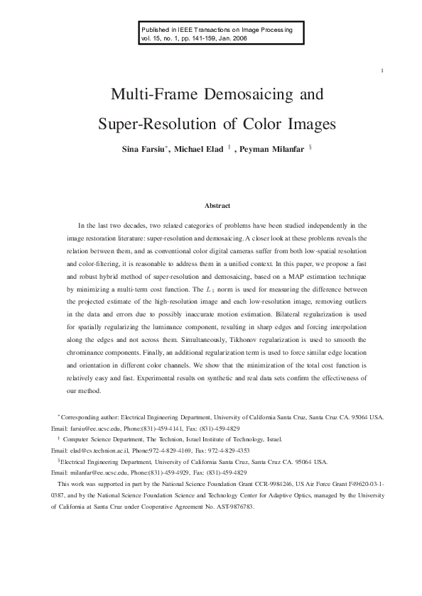 Pdf Multiframe Demosaicing And Super Resolution Of Color Images