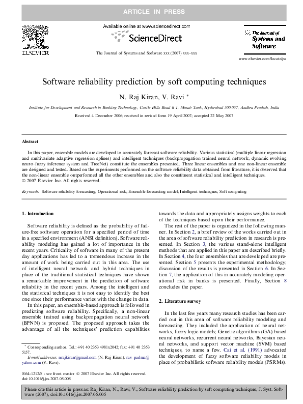 Pdf Software Reliability Prediction By Soft Computing Techniques