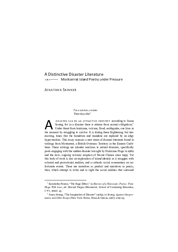 Pdf A Distinctive Disaster Literature—— Montserrat Island Poetry Under Pressure
