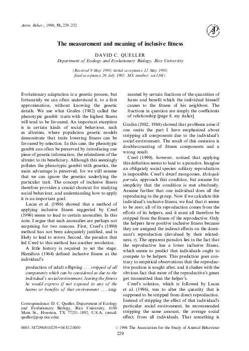 (PDF) The measurement and meaning of inclusive fitness