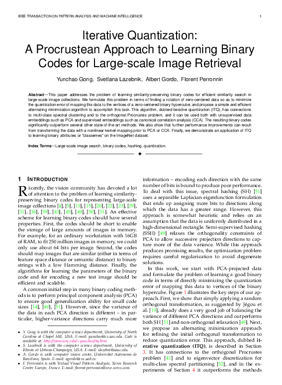 (PDF) Iterative Quantization: A Procrustean Approach to Learning Binary ... (PDF) Iterative Quantization: A Procrustean Approach to Learning Binary ...