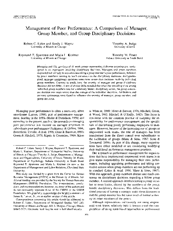 (PDF) Management of poor performance: A comparison of manager, group ...