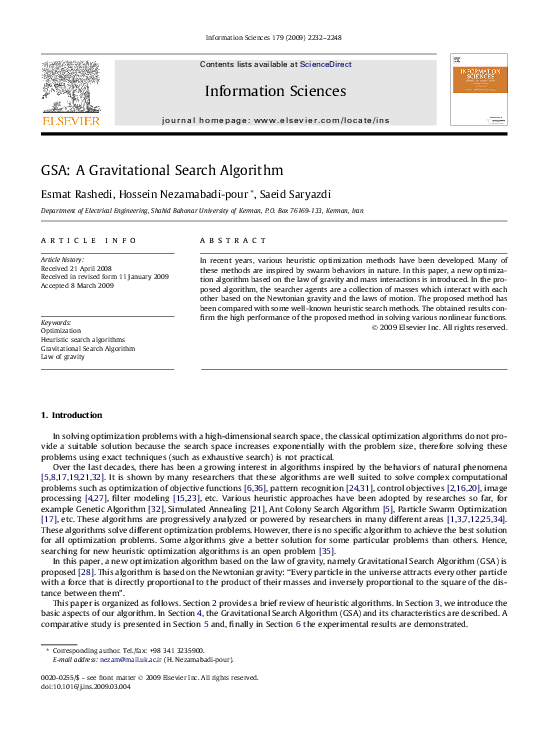 (PDF) BGSA: binary gravitational search algorithm