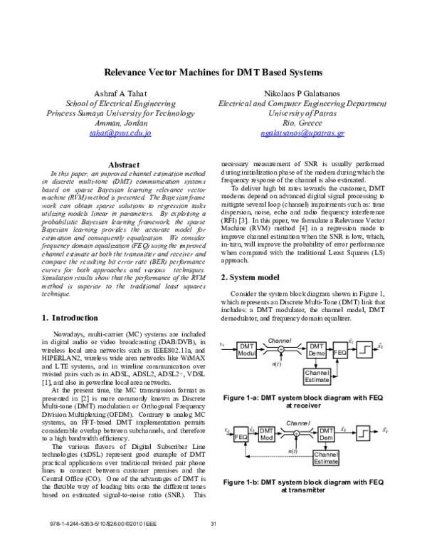 (PDF) Relevance vector machines for DMT based systems