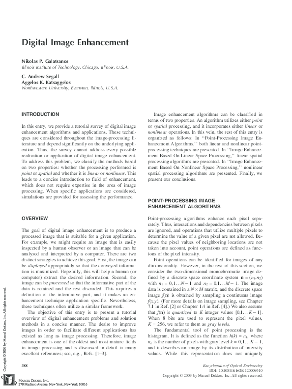 (PDF) Digital Image Enhancement