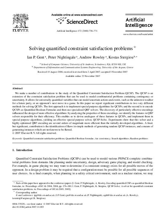 (PDF) Solving quantified constraint satisfaction problems