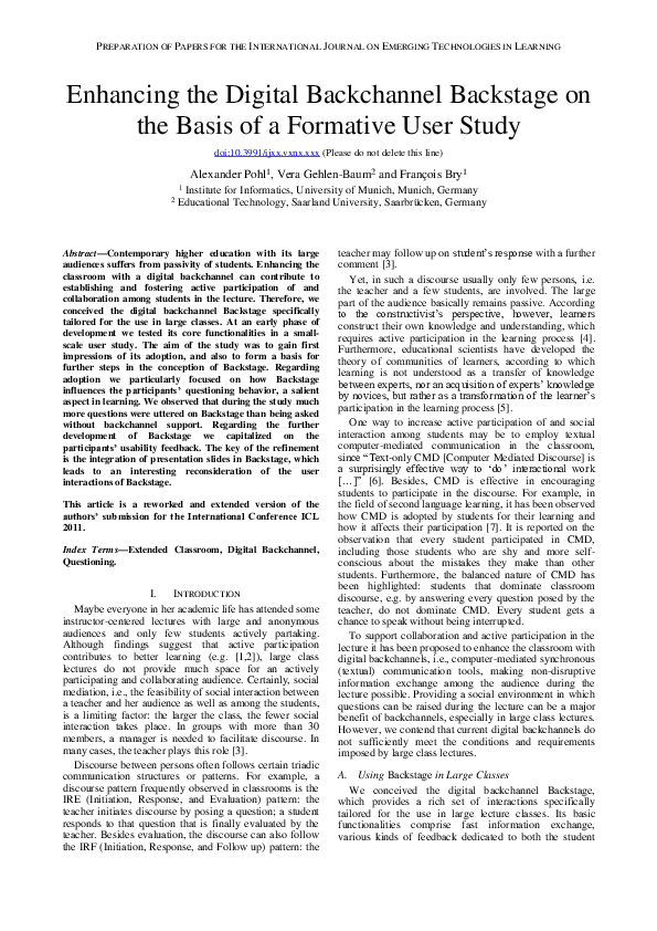 (PDF) Enhancing the Digital Backchannel Backstage on the Basis of a ...