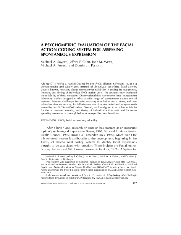 (PDF) A psychometric evaluation of the facial action coding system for ...