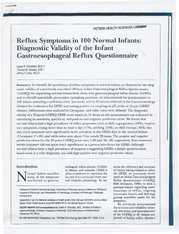 (PDF) Reflux symptoms in 100 normal infants: diagnostic validity of the ...