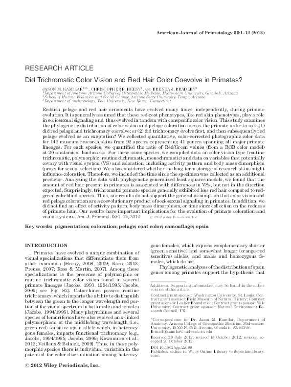(PDF) Variation and Evolution of Primate Color Vision Revealed by Cross ...