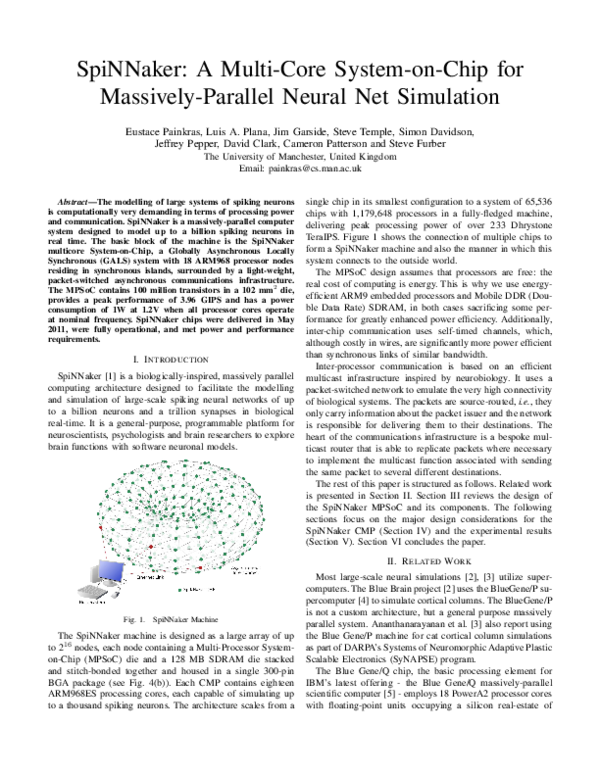 Pdf Spinnaker A Multi Core System On Chip For Massively Parallel Neural Net Simulation