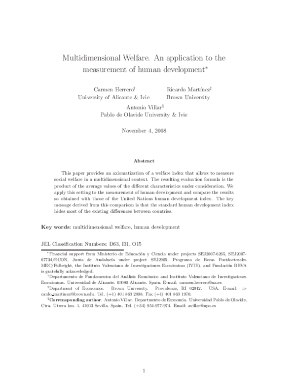(PDF) Multidimensional Welfare. An application to the measurement of ...