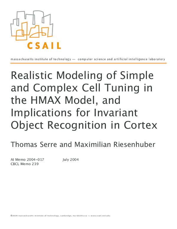 Pdf Realistic Modeling Of Simple And Complex Cell Tuning In The Hmax Model And Implications