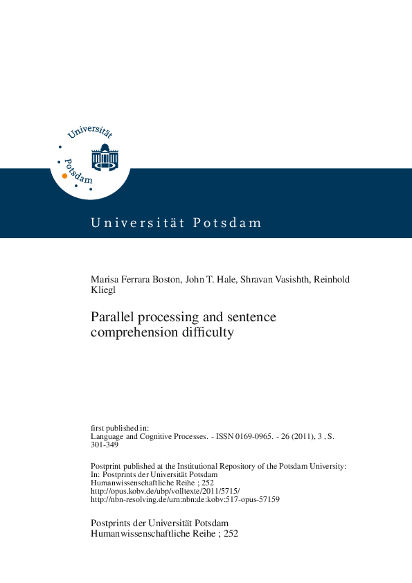 (PDF) Parallel processing and sentence comprehension difficulty
