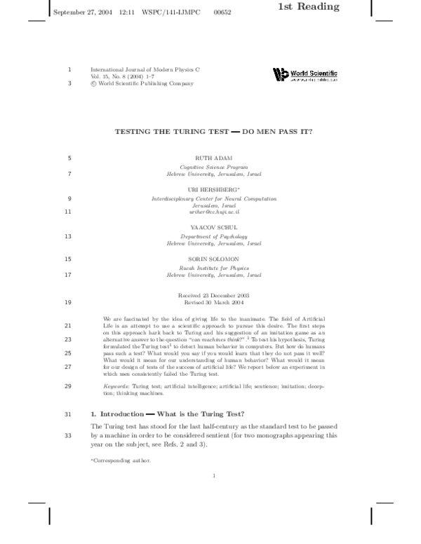(PDF) TESTING THE TURING TEST—DO MEN PASS IT?