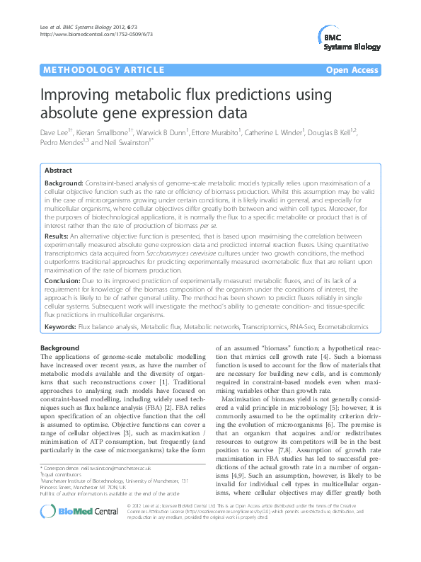 (PDF) Improving metabolic flux predictions using absolute gene ...